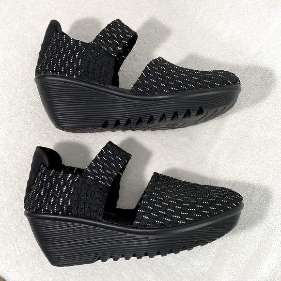 bernie mev. | Shoes | Bernie Mev Basketweave Black And Silver Wedges 37 ...